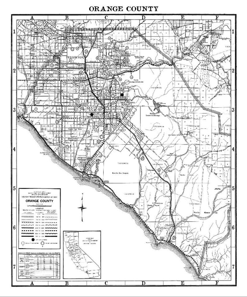 Orange County Map Print : Black and White Vintage Orange County ...