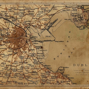 Dublin Map : Vintage Dublin Map Print Poster - Ireland Map Circa 1900 ...