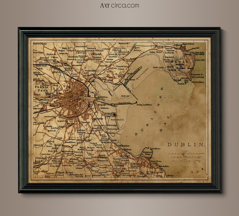 Dublin Map : Vintage Dublin Map Print Poster - Ireland Map Circa 1900 ...