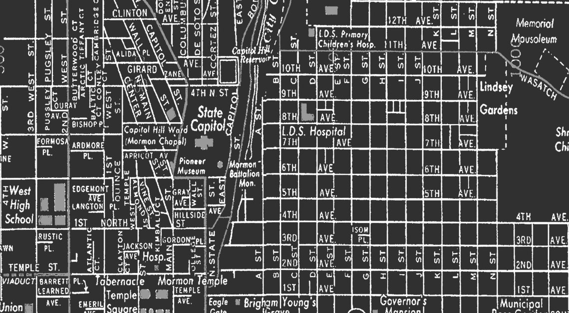Salt Lake City Map : Vintage Salt Lake City map Utah Map | Etsy