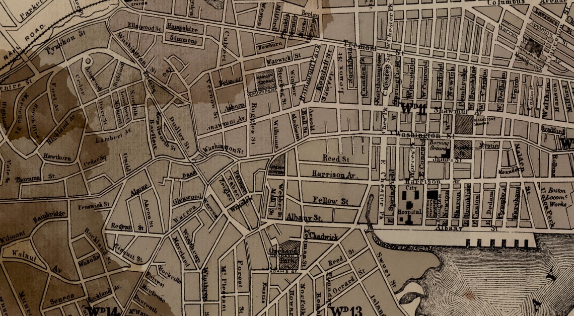 Boston Map Print : Vintage Boston Map Print Poster 1894 Old | Etsy