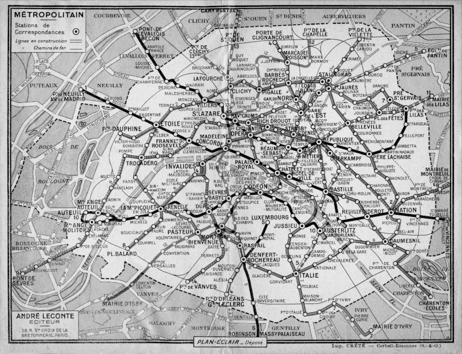 Paris Metro Map : Vintage 1950s Paris France Guilmin's Parisian Métro ...