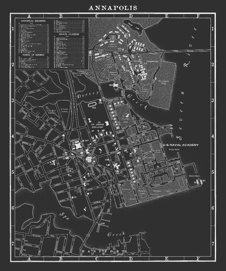 Annapolis Map Print : Vintage Annapolis Map Print Annapolis | Etsy