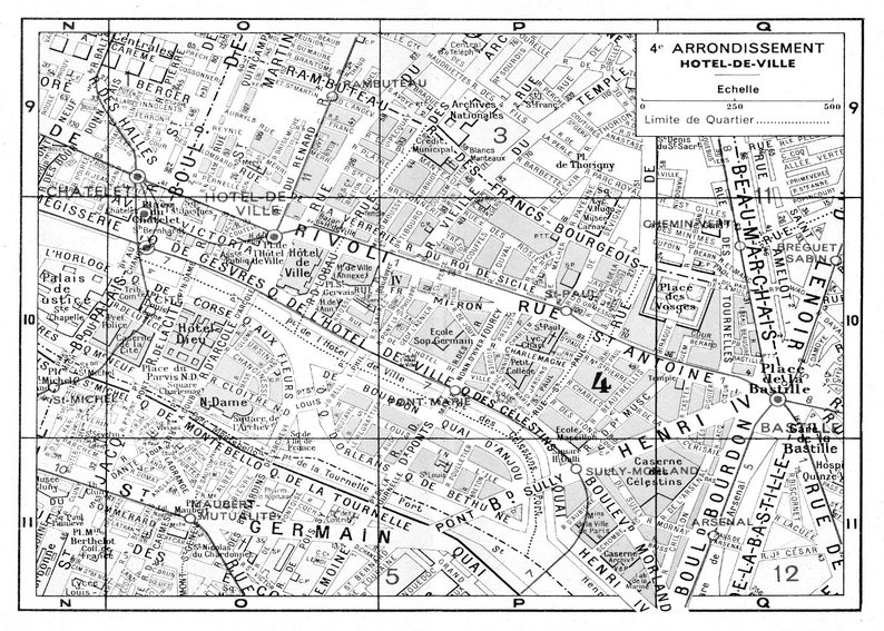 Paris Map 4th Arrondissement Map Hotel De Ville Print : | Etsy