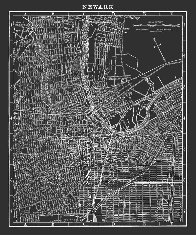 Newark Map : Vintage Newark Map Print New Jersey Map - Etsy