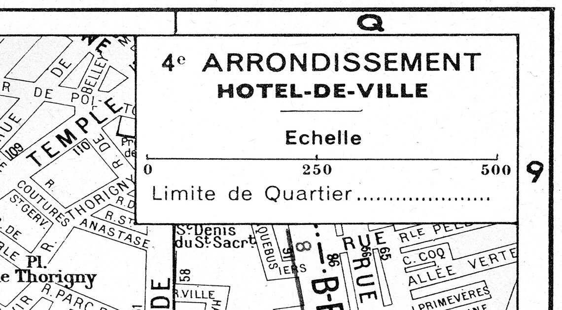 Paris Map 4th Arrondissement Map Hotel De Ville Print : - Etsy
