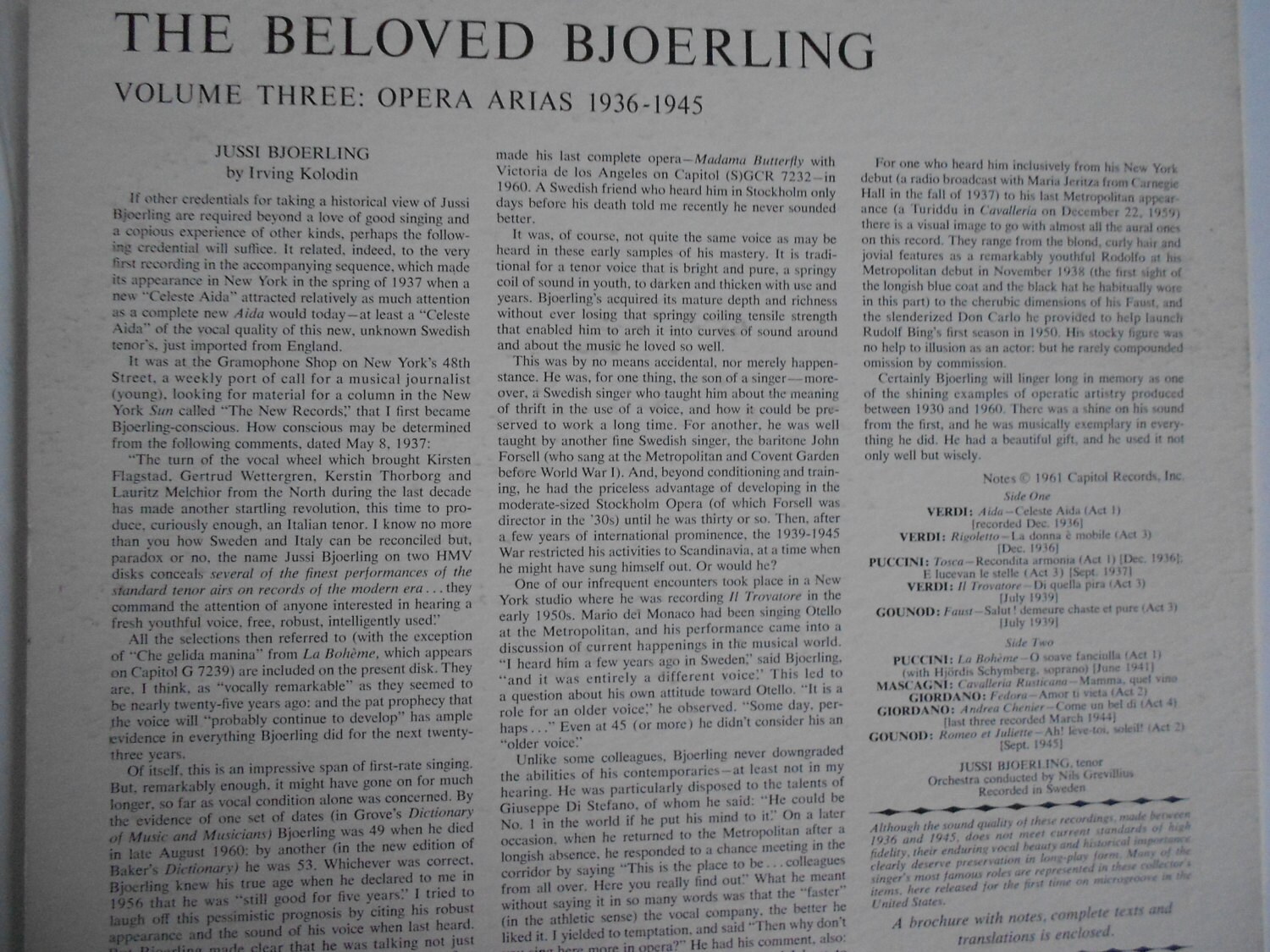 The Beloved Bjoerling Volume 3 Opera Arias 1936 1945 - Etsy
