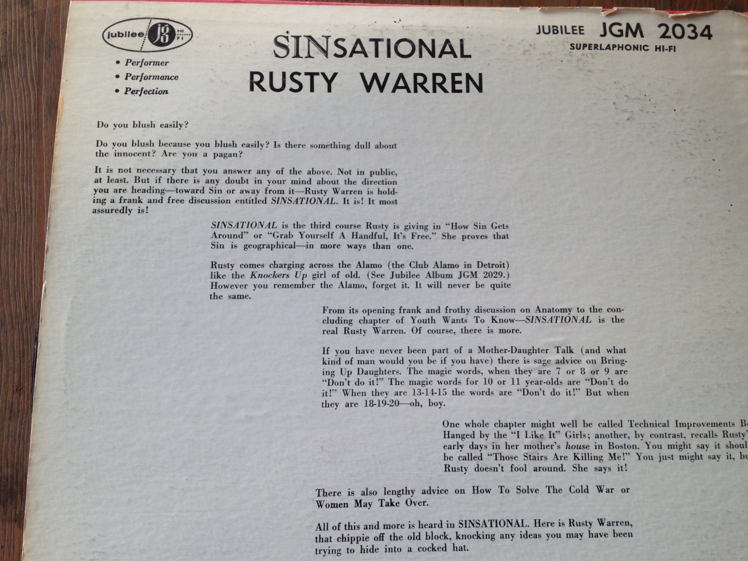 Rusty Warren Sinsational Vinyl Record - Etsy