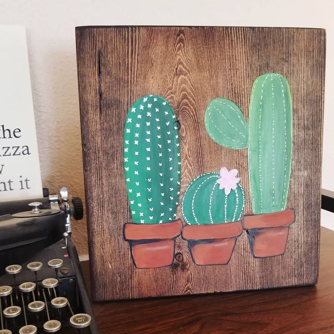 Hand Painted Cactus Wood Sign - Etsy
