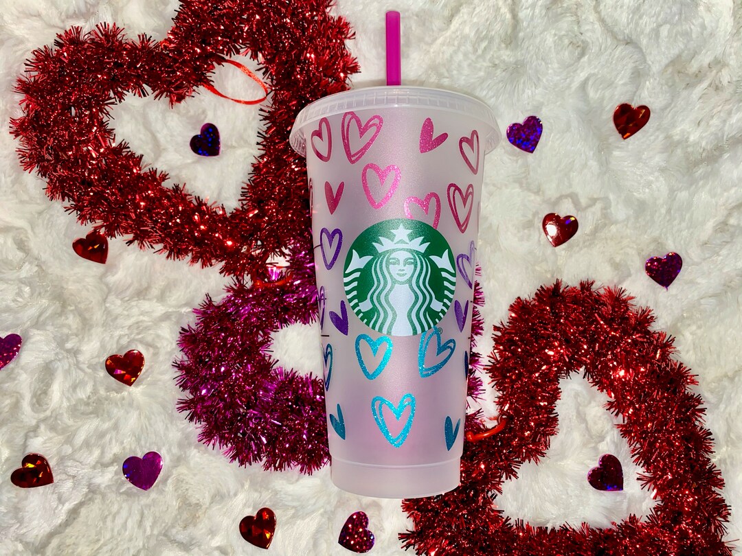 Glitter Heart Starbucks Reusable Cold Cup | Valentine Tumbler | Heart ...