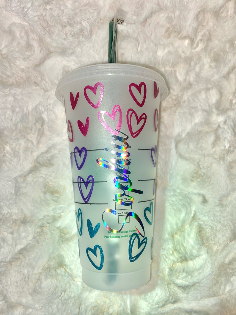 Glitter Heart Starbucks Reusable Cold Cup | Valentine Tumbler | Heart ...