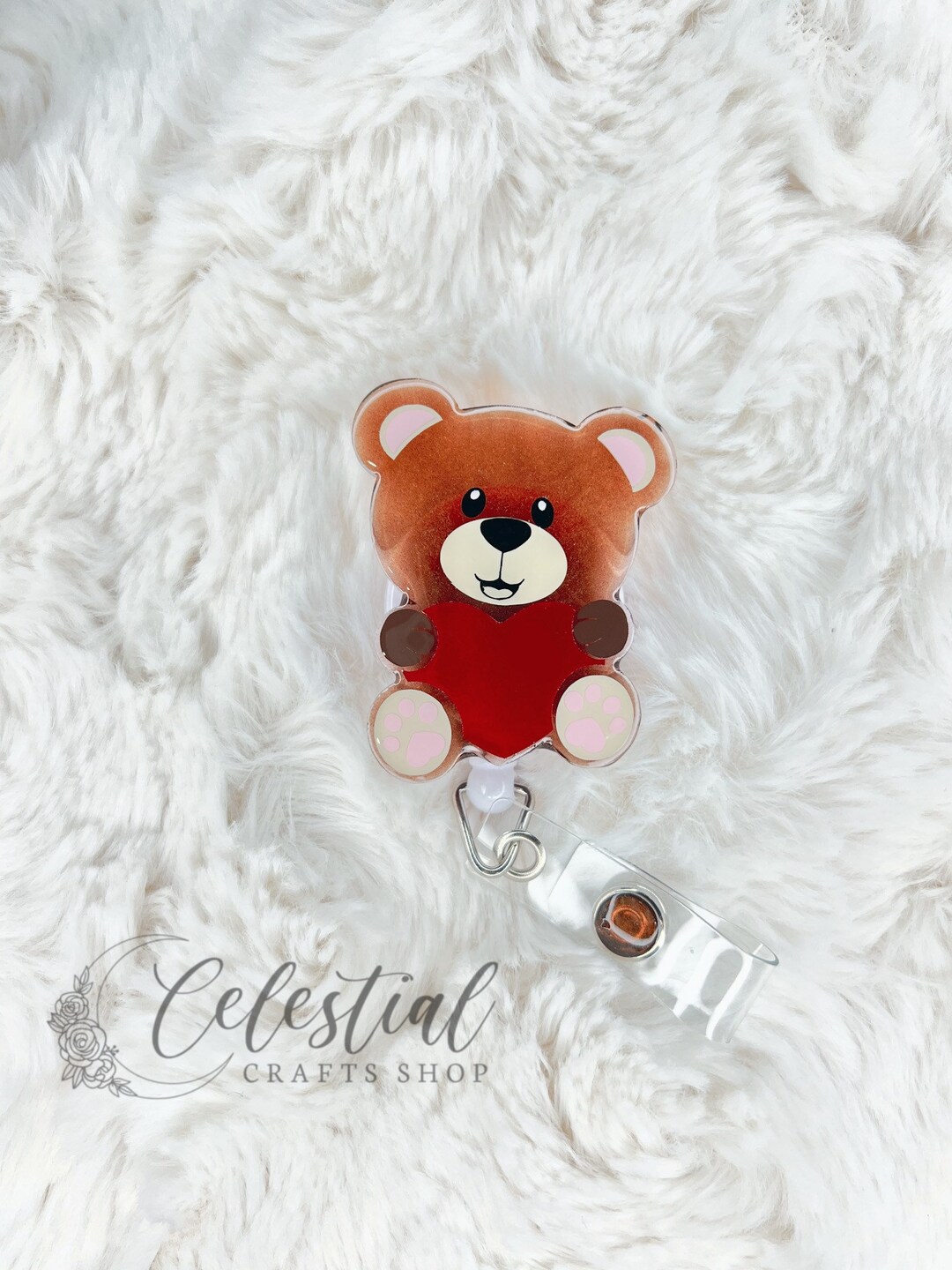 Valentine Teddy Bear Badge Reel | Teddy Bear Heart Badge Reel ...