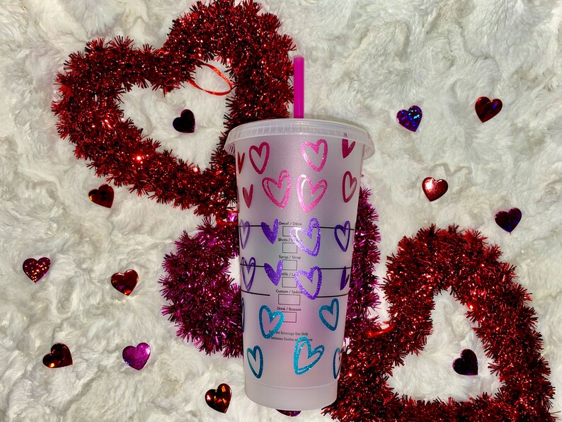 Glitter Heart Starbucks Reusable Cold Cup | Valentine Tumbler | Heart ...