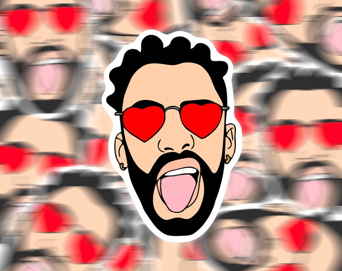 Bad Bunny Sticker | Bad Bunny Valentine Sticker | Bad Bunny Heart Eye ...