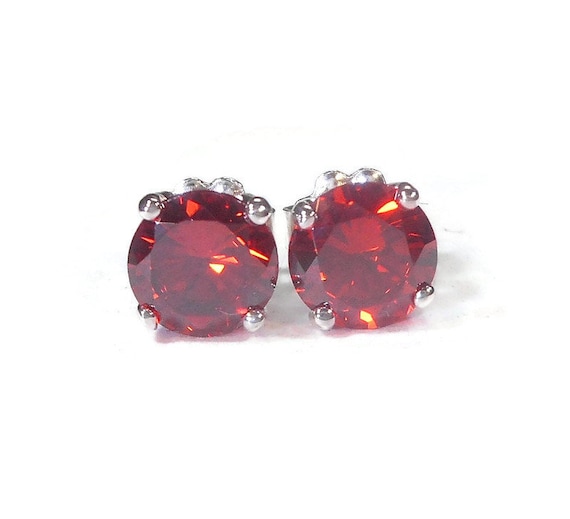 Bright Red Cubic Zirconia Stud Earrings 6mm Bright Red Earrings Red Stud Earrings Gift for Her Valentines Day Earrings Etsy
