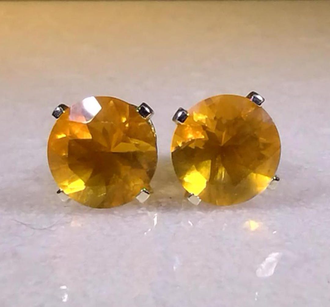 Natural Brazilian Yellow Fire Opal Stud Earrings, 7mm Golden Yellow ...