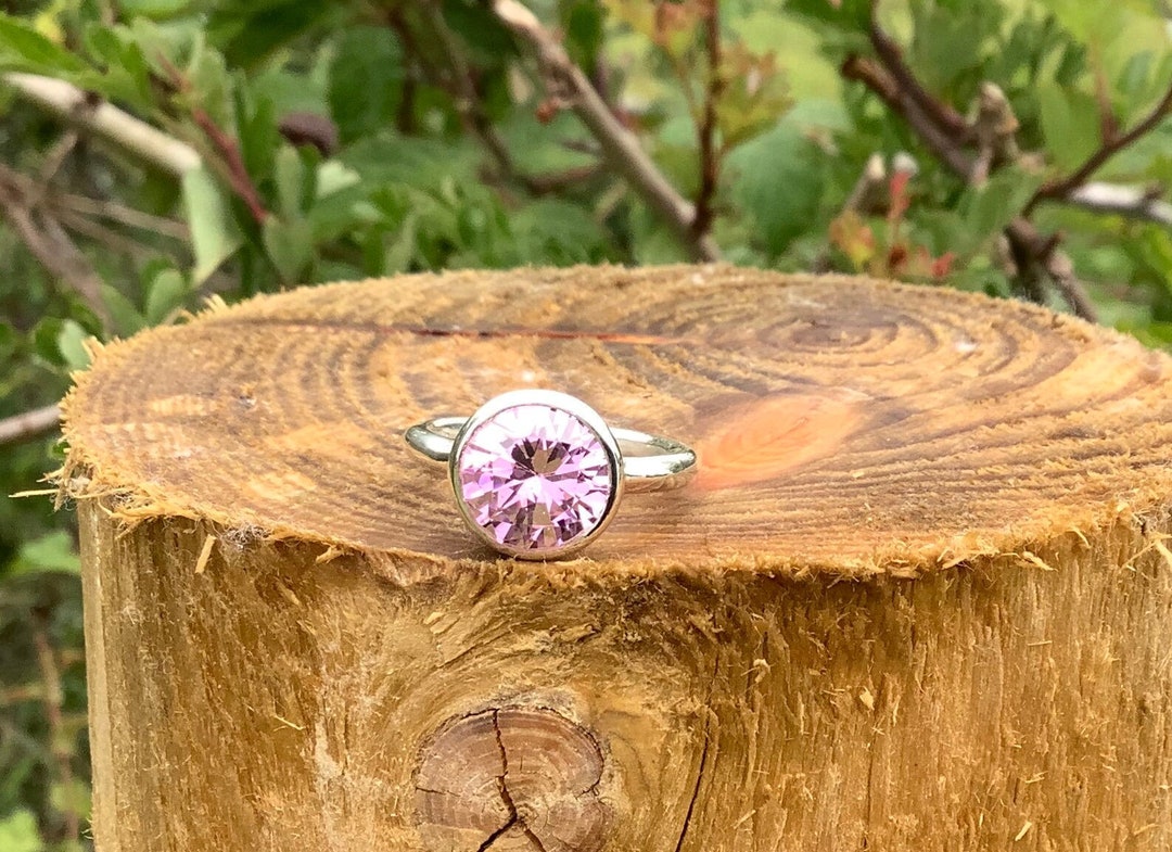 Sparkly Pink Stone Silver Ring, Pink Zirconia Silver Gemstone Ring ...