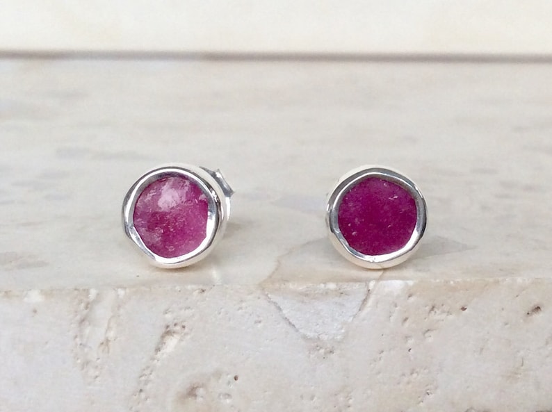 Ruby Silver Studs Earrings Raw Stone Studs Birthstone Silver | Etsy