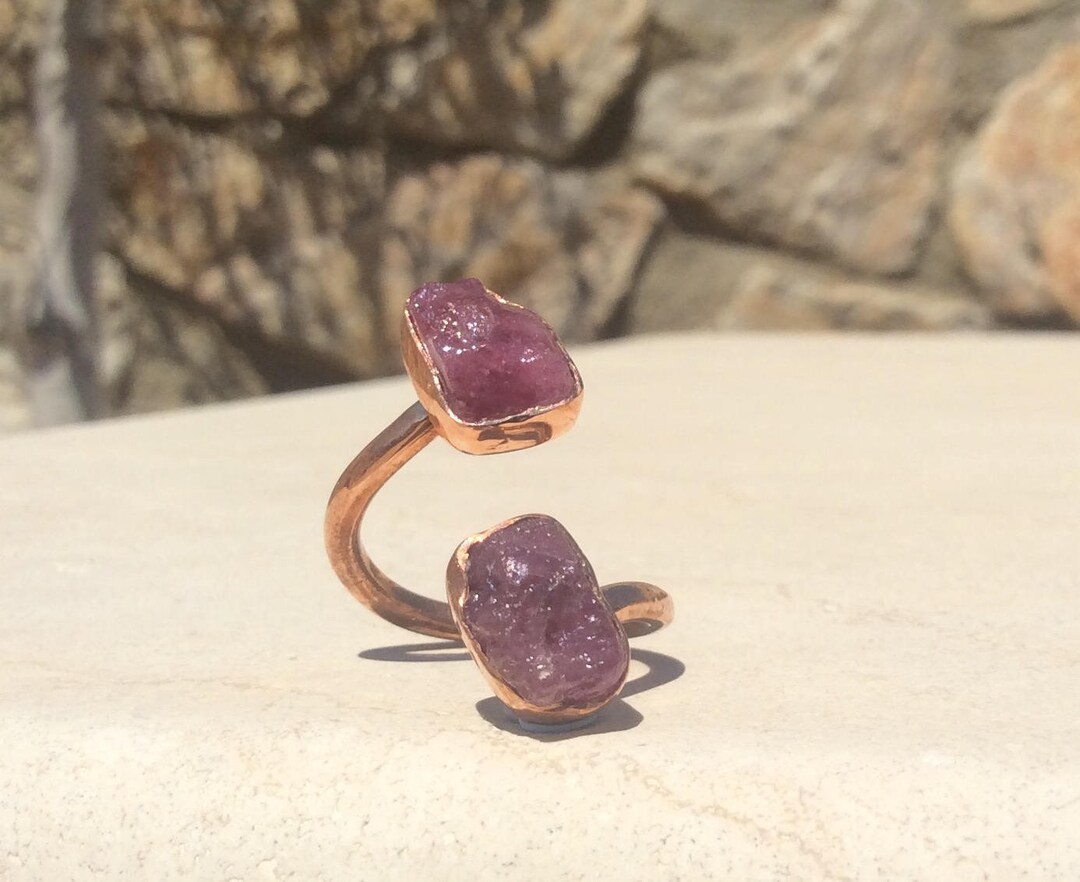 Raw Ruby Two Stone Copper Ring Adjustable Copper Double Stone - Etsy