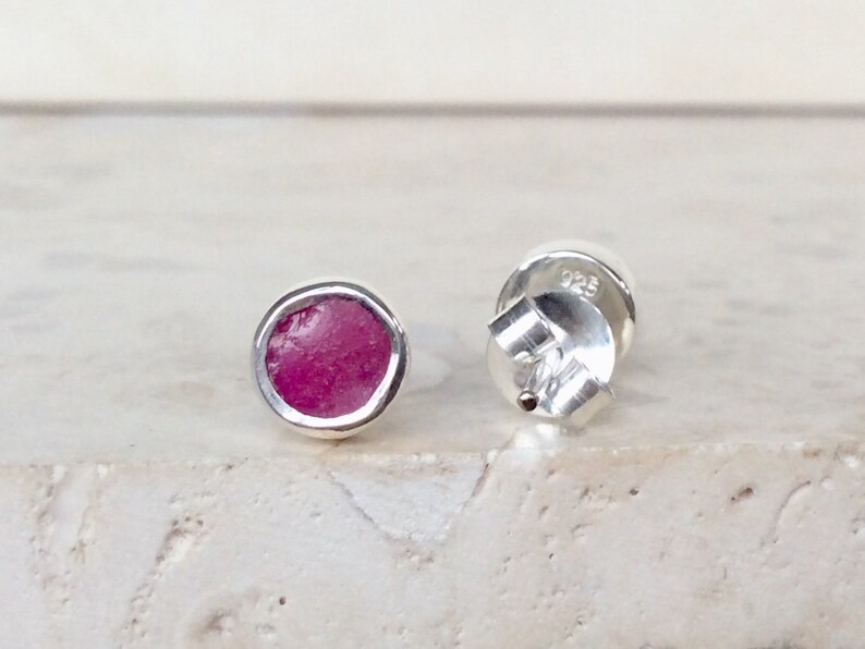 Ruby Silver Studs Earrings Raw Stone Studs Birthstone Silver | Etsy