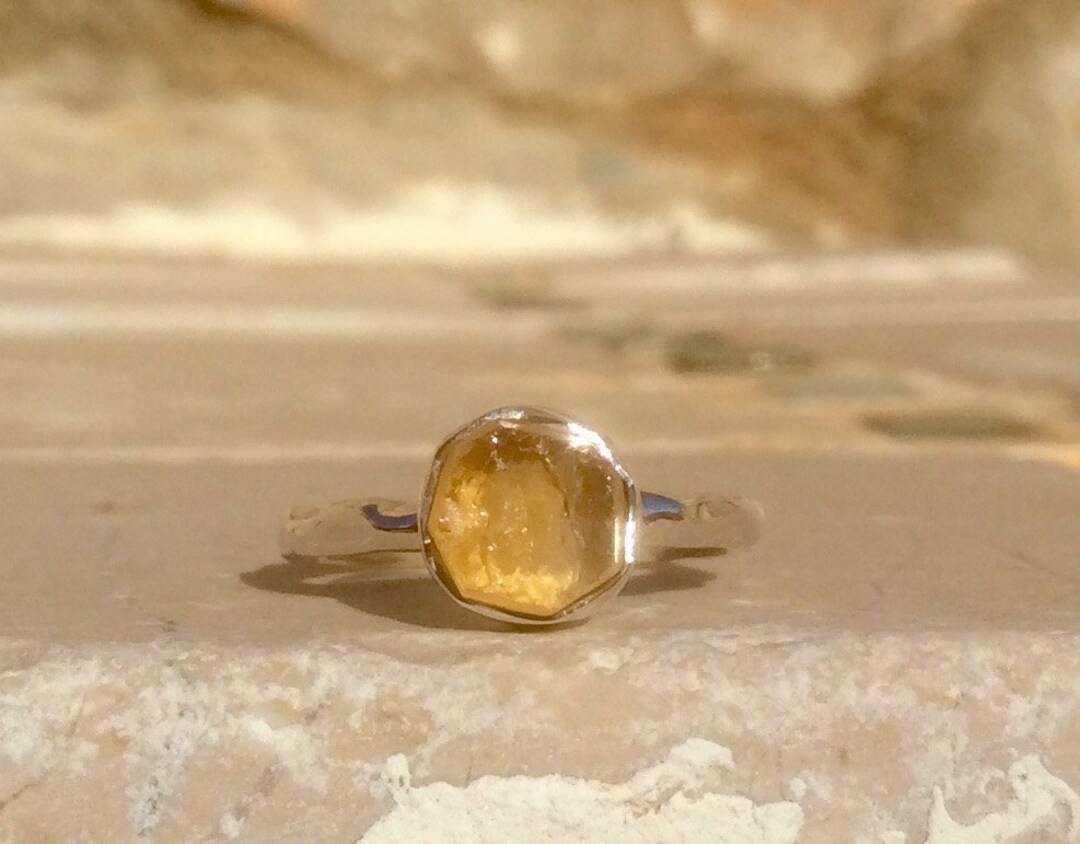 Raw Stone Silver Ring, Yellow Beryl Raw Stone Silver Ring, Rough ...