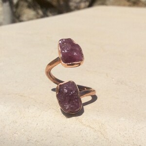 Raw Ruby Two Stone Copper Ring Adjustable Copper Double Stone - Etsy