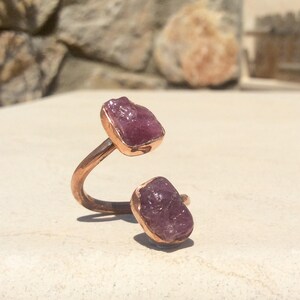 Raw Ruby Two Stone Copper Ring Adjustable Copper Double Stone - Etsy