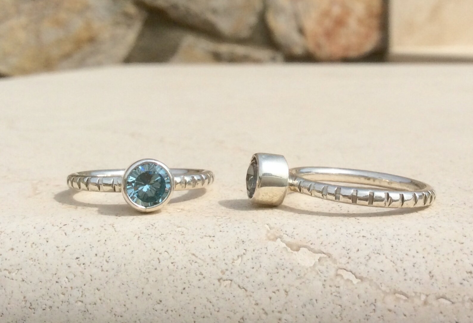 Aquamarine Silver Stacking Rings Set of Silver Stone Rings | Etsy
