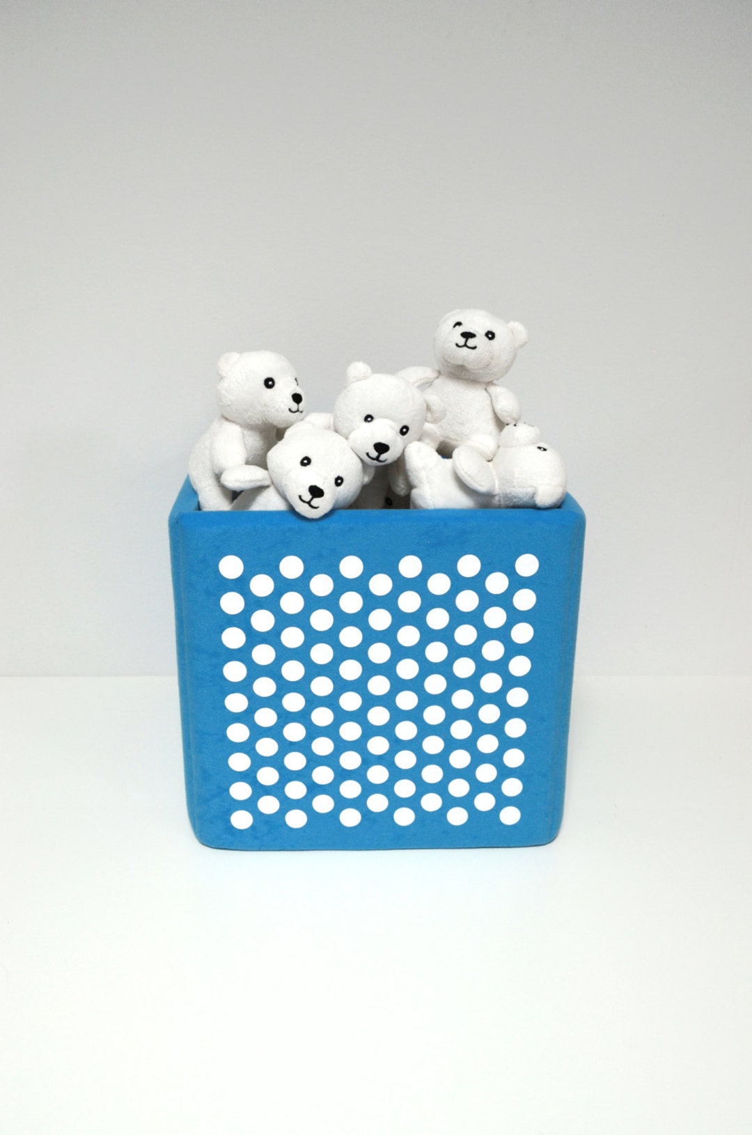 Blue Toy Storage Bin With Fun Design Print Cube Basket Organization ...