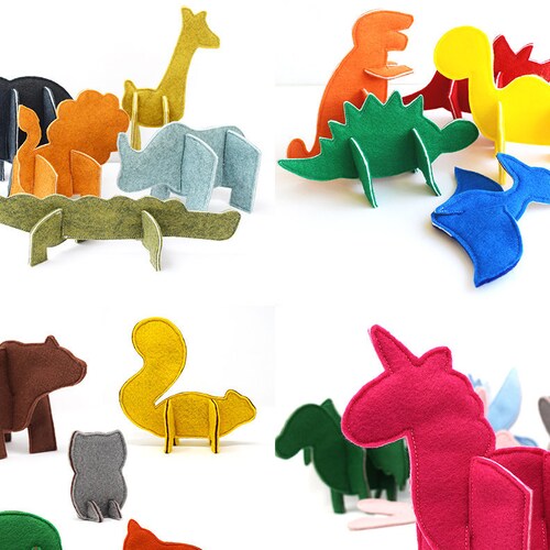 Felt 3D Puzzle Animals PDF Sewing Pattern Set of 5 Mythical - Etsy