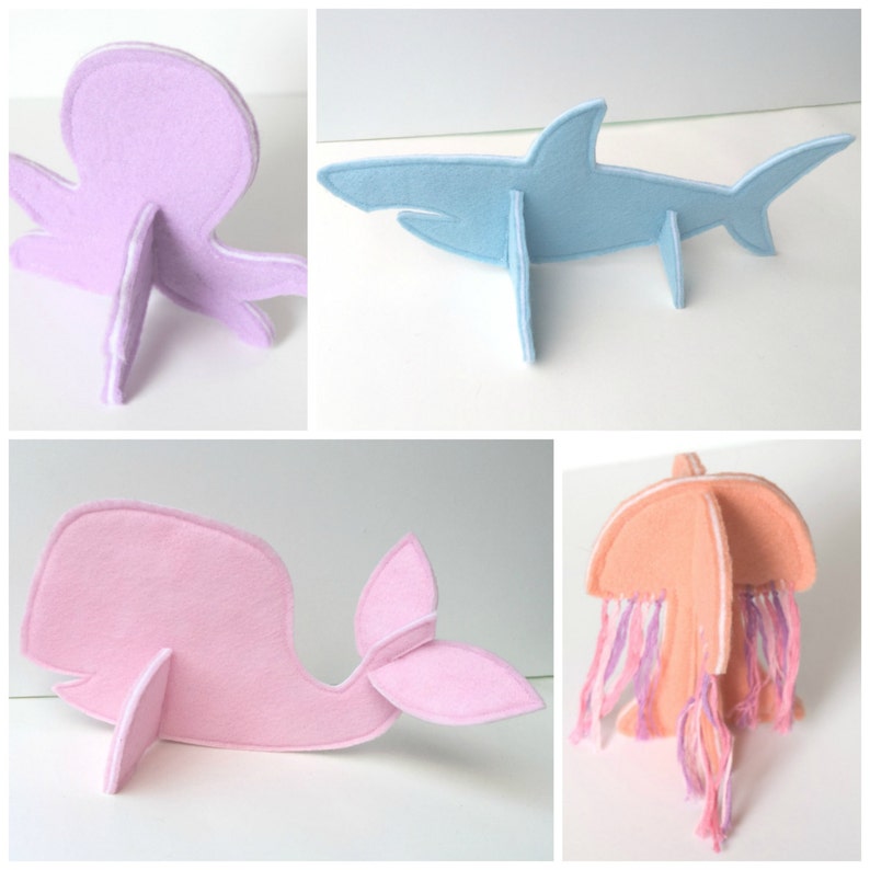 Felt 3D Puzzle Animals PDF Sewing Pattern - Set of 5 Ocean Animals ...