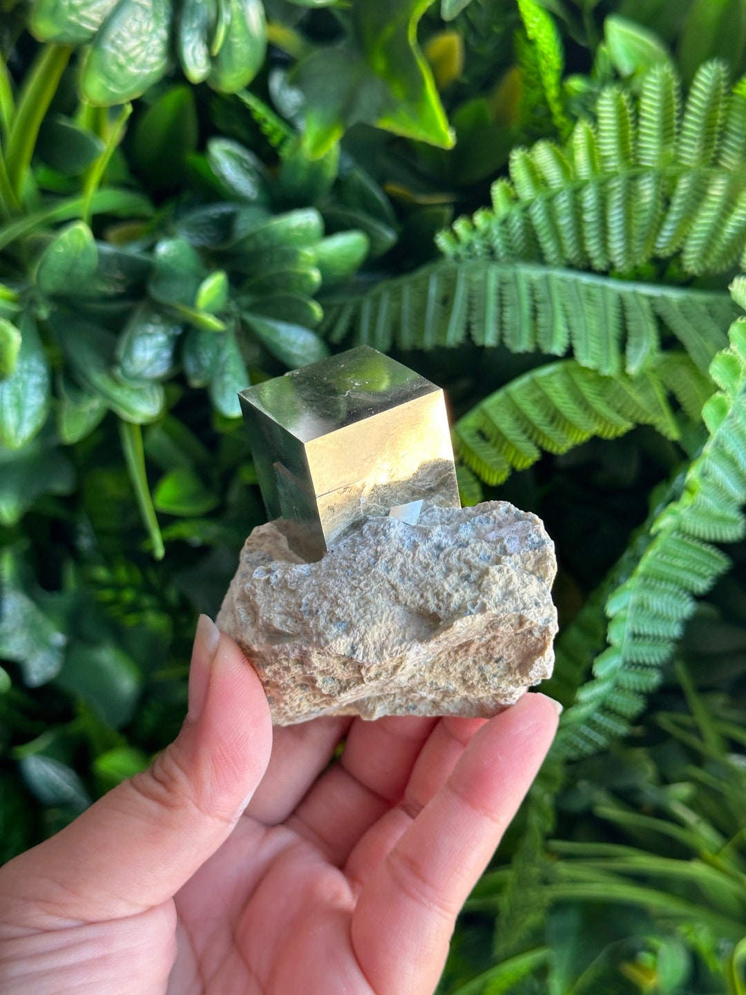 250g Perfect Pyrite Cube on Matrix, Penetrator Cube, Geometric Texture ...