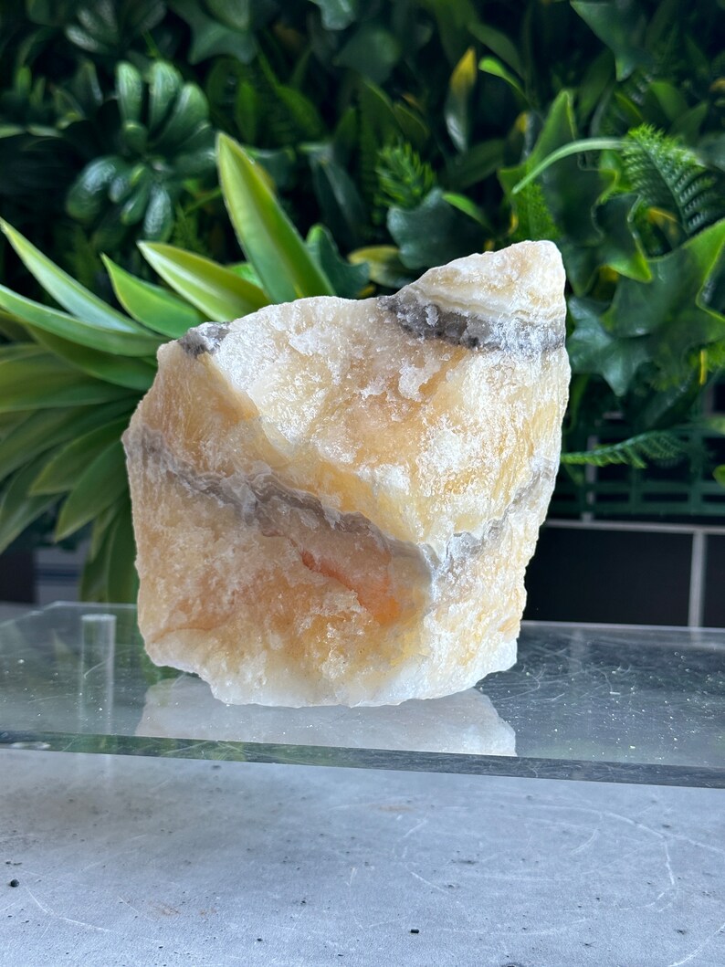 1839g Zebra Calcite Raw Freeform, Rough Stone, Yellow, Black Banding ...
