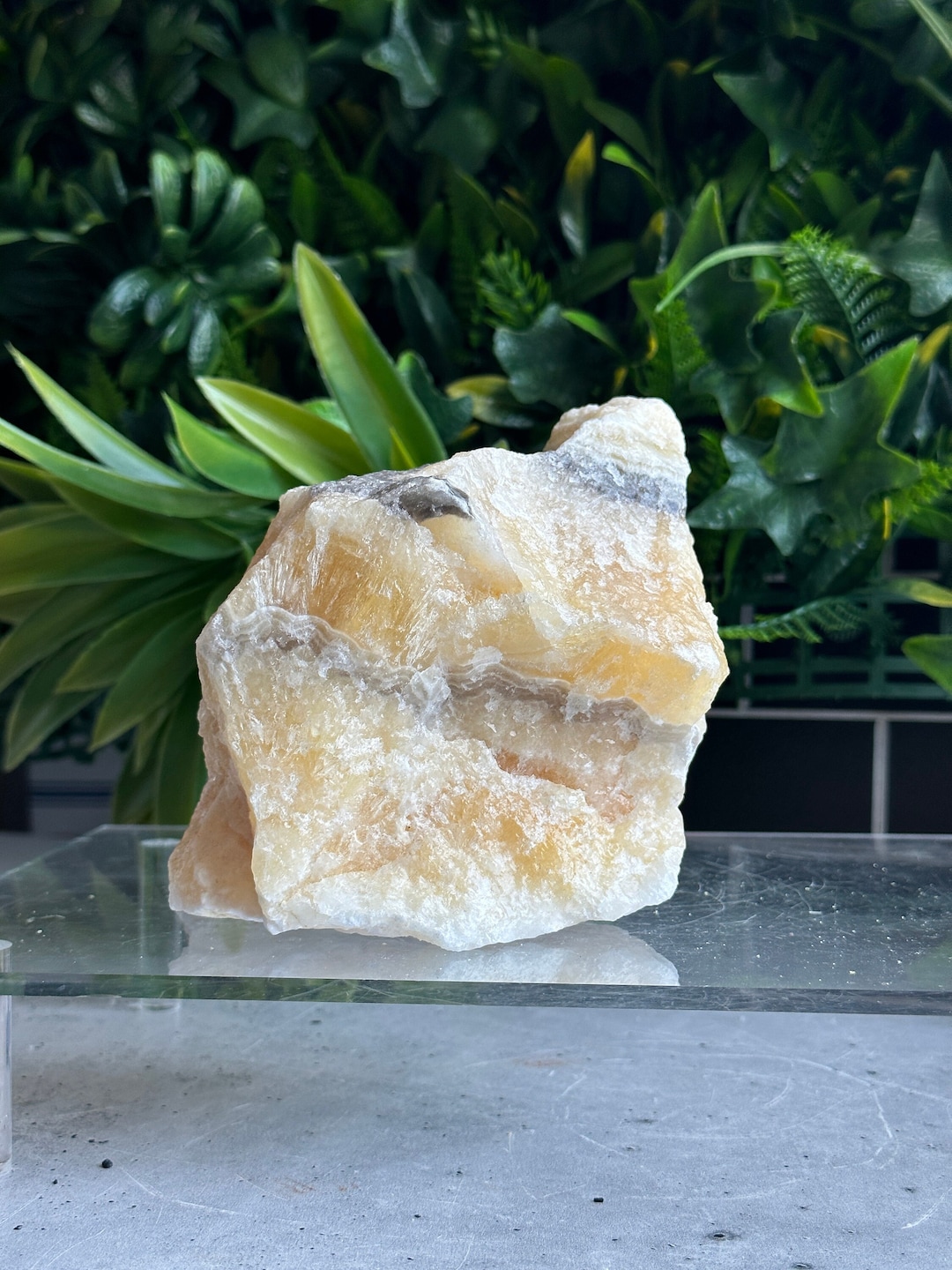 1839g Zebra Calcite Raw Freeform, Rough Stone, Yellow, Black Banding ...