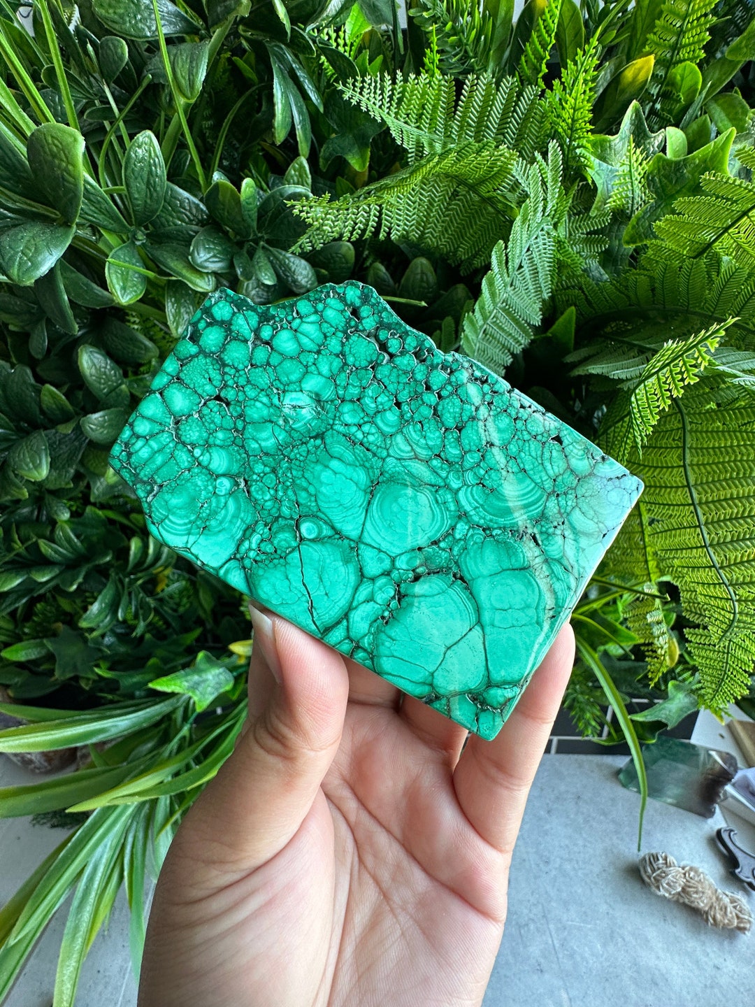 165g Vibrant Malachite Polished Slab, Flower Malachite, Druzy Pockets ...