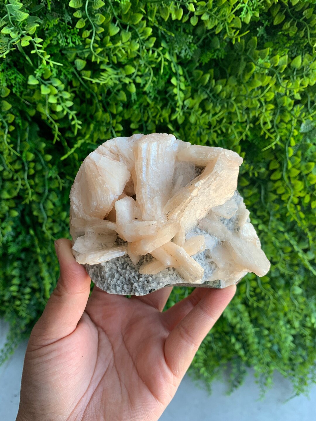 462g Peach Stilbite Show Piece Cluster on Blue Chalcedony and Matrix ...