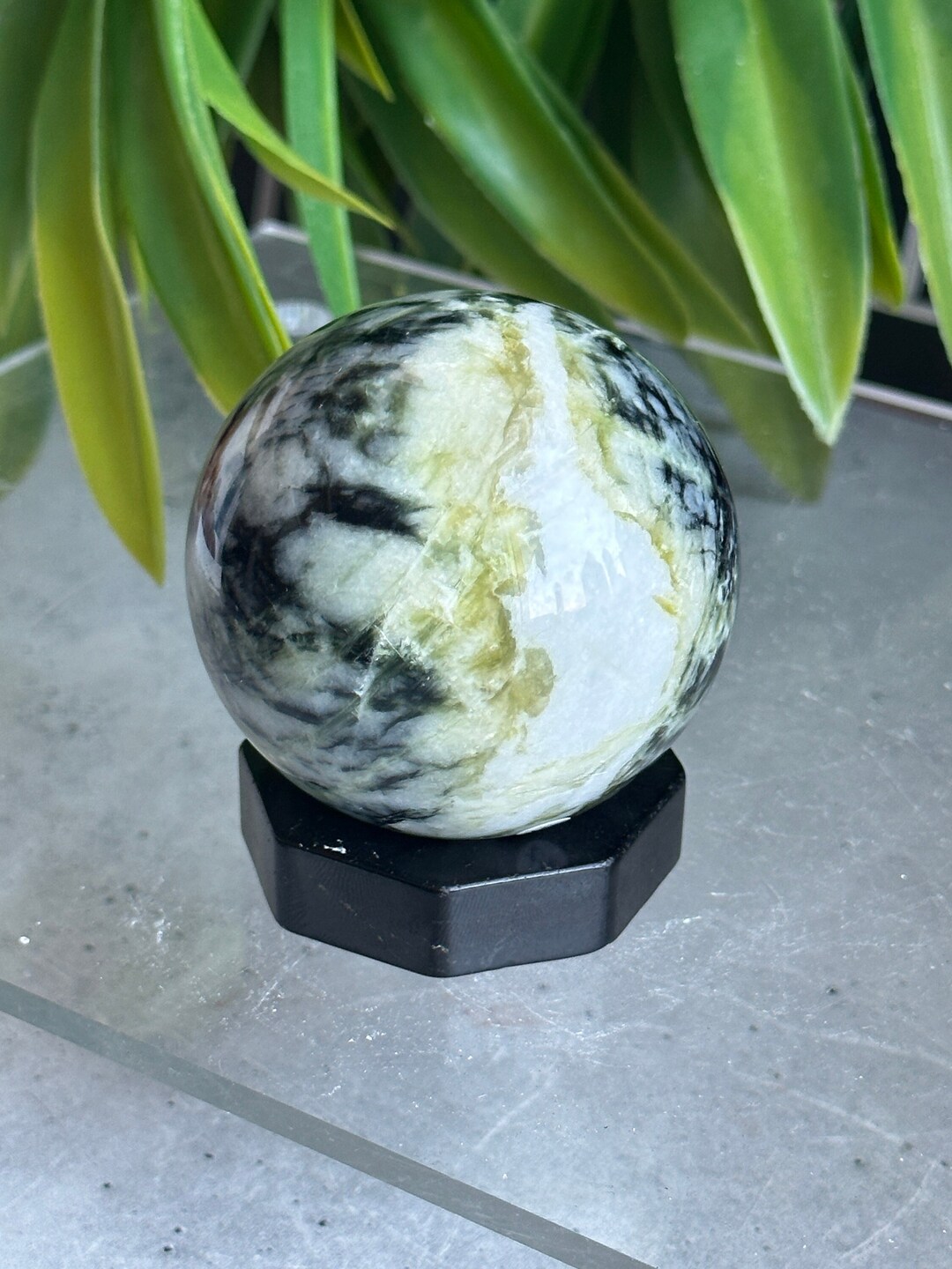 361g Serpentine Jade Sphere, Snake Skin Jade, Black and Green, Stone of ...