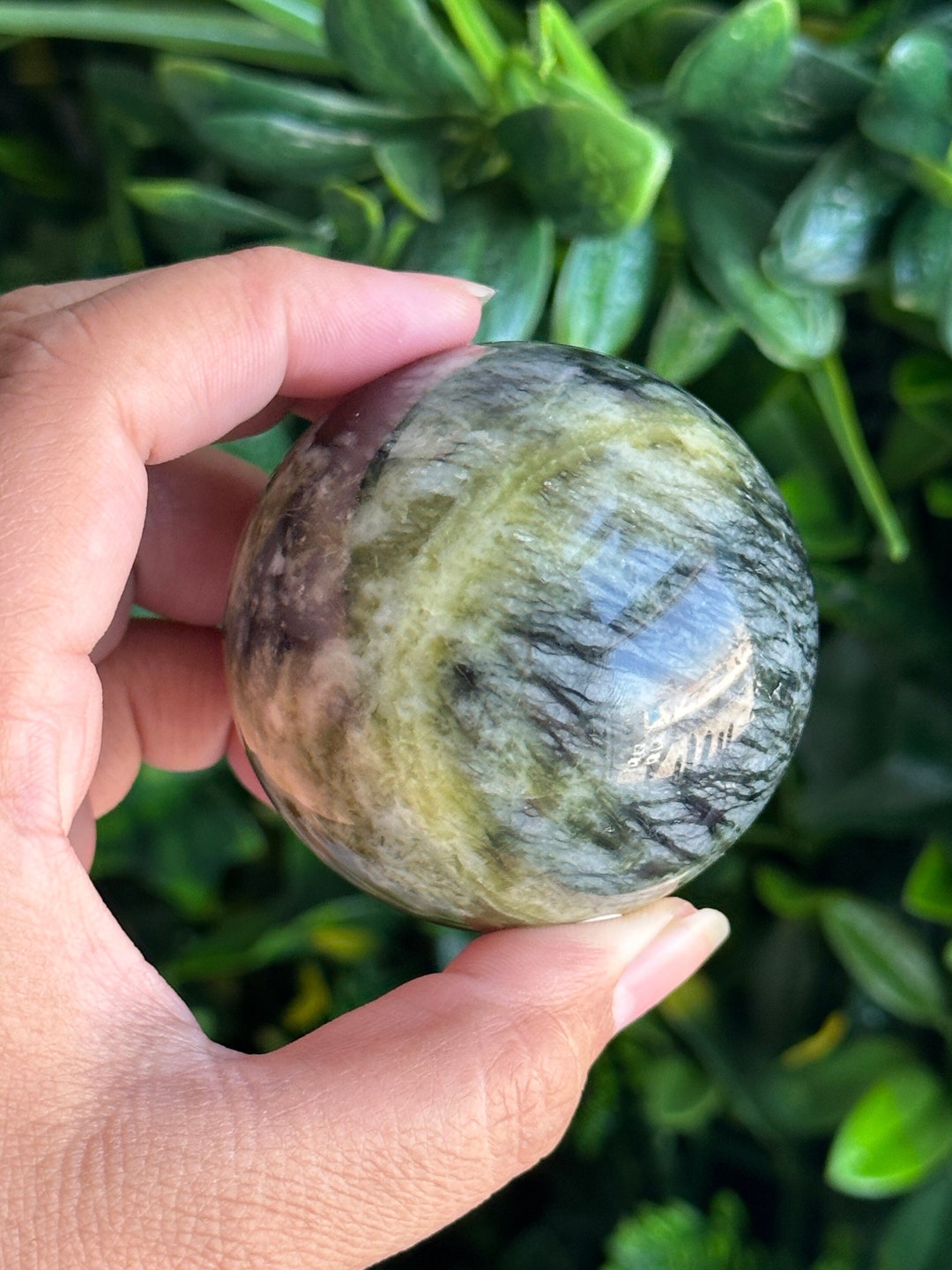 263g Serpentine Jade Sphere, Snake Skin Jade, Black and Green, Stone of ...