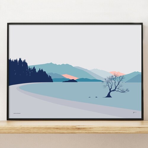 Wanaka Tree New Zealand Art Print. Modern Abstract Landscape - Etsy