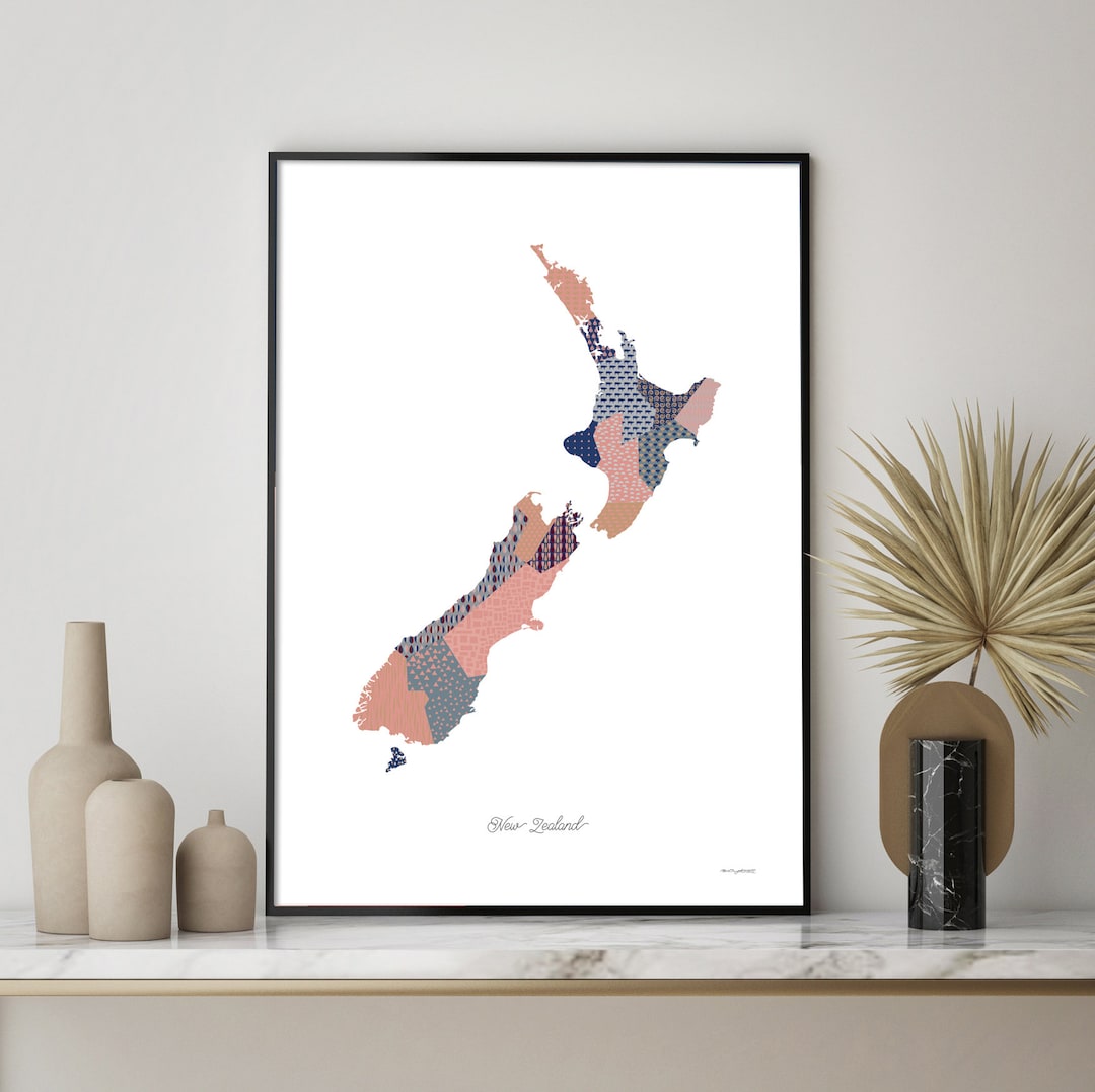 Map of New Zealand Modern Art Print. NZ Canvas,framed or Unframed Wall ...