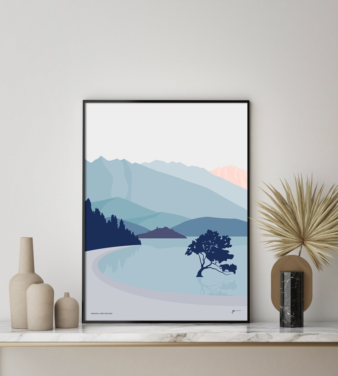 Wanaka Tree New Zealand Art Print. Modern Abstract Landscape Mountains ...