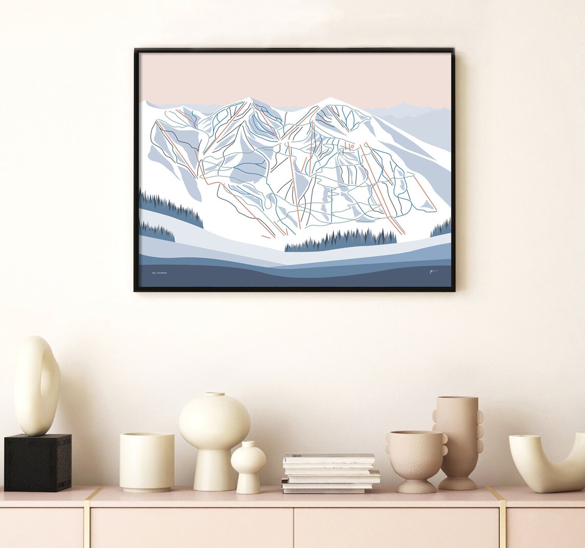 VAIL Colorado. Mountain Ski Trail Map Wall Art Print. by - Etsy