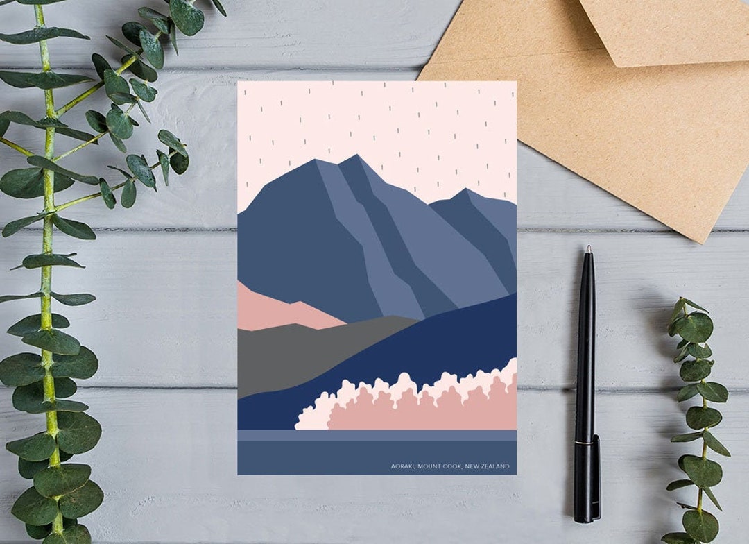 Aoraki Mount Cook Modern Mountain Abstract Landscape Greeting - Etsy