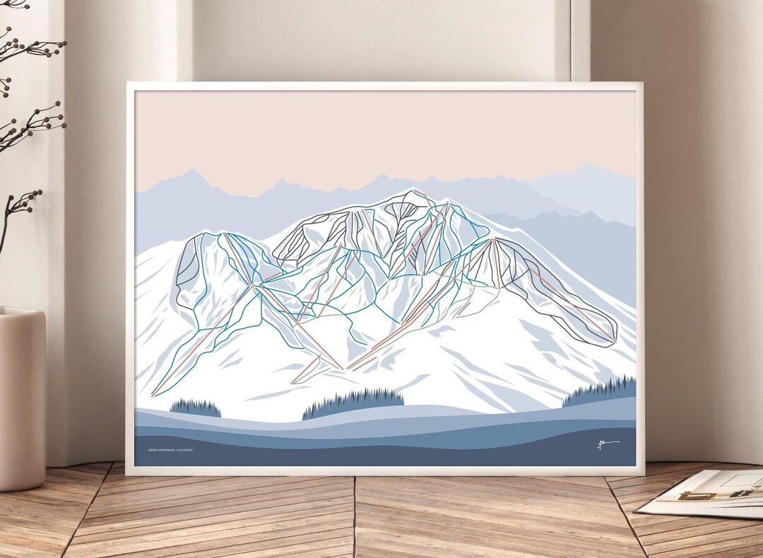 ASPEN SNOWMASS Colorado Trail Map Poster. Modern Mountain Ski Resort ...