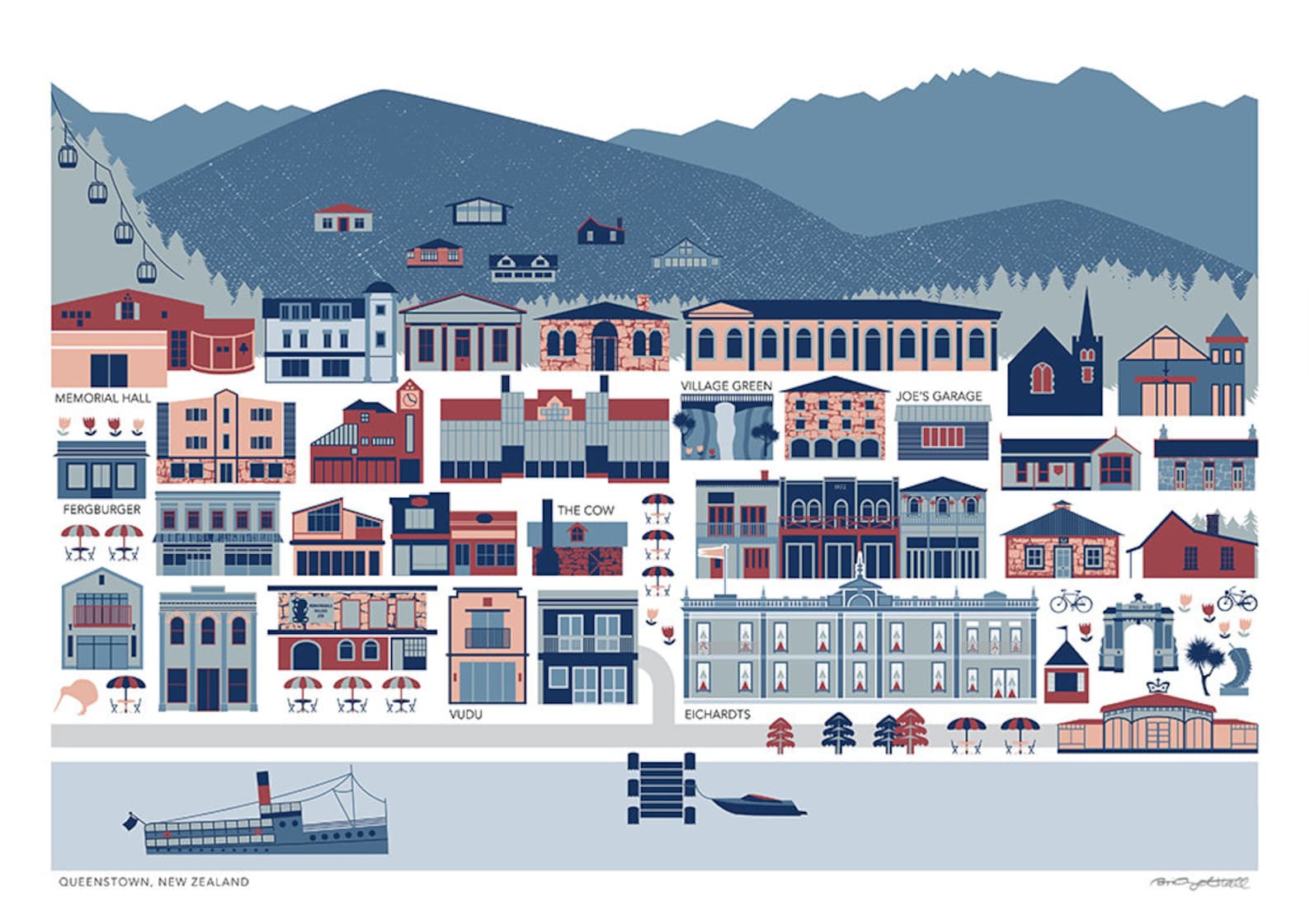 Queenstown New Zealand Town Map Modern Art Print. Free - Etsy Australia