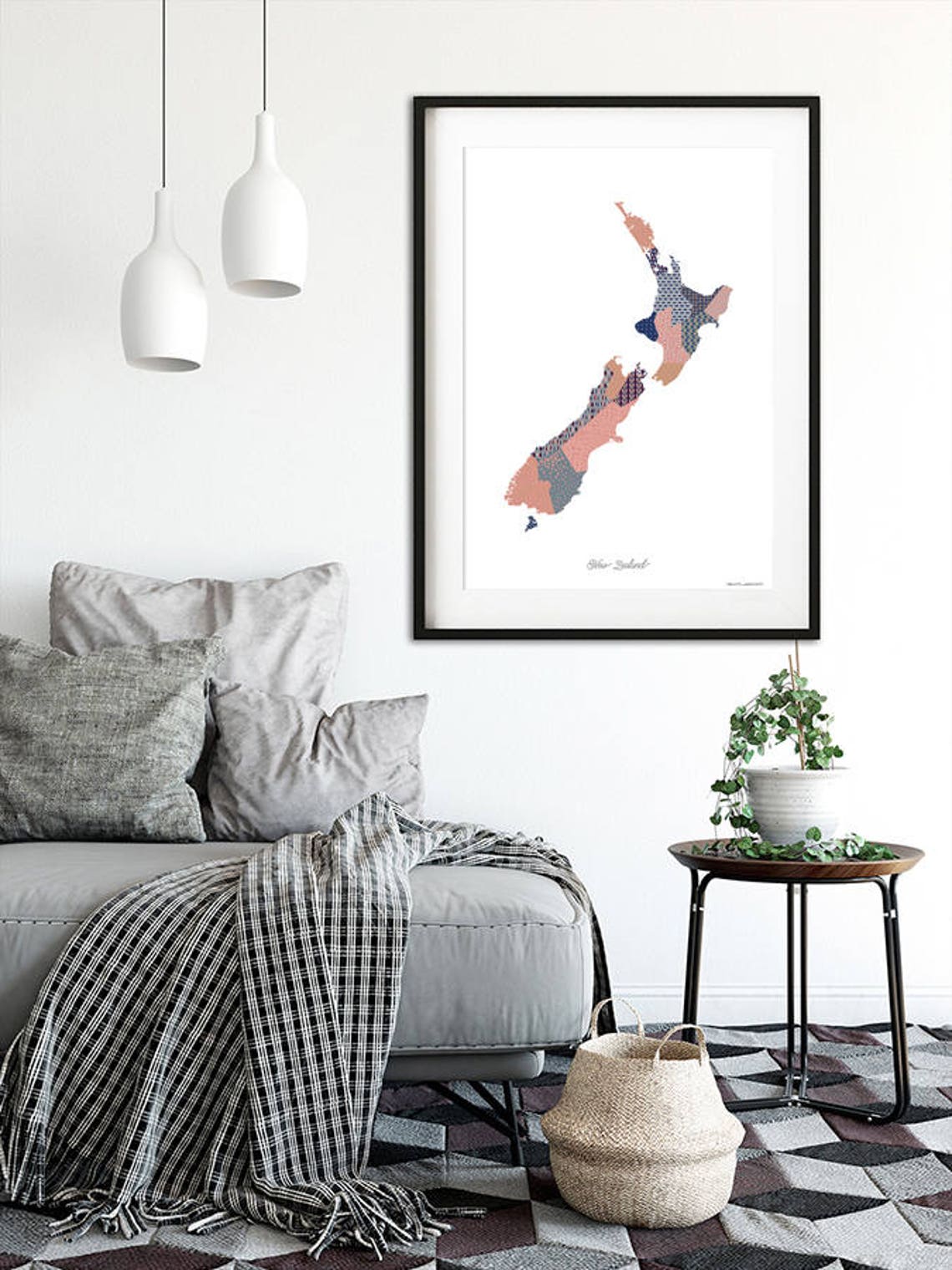 Map of New Zealand Modern Art Print. NZ Canvasframed or - Etsy