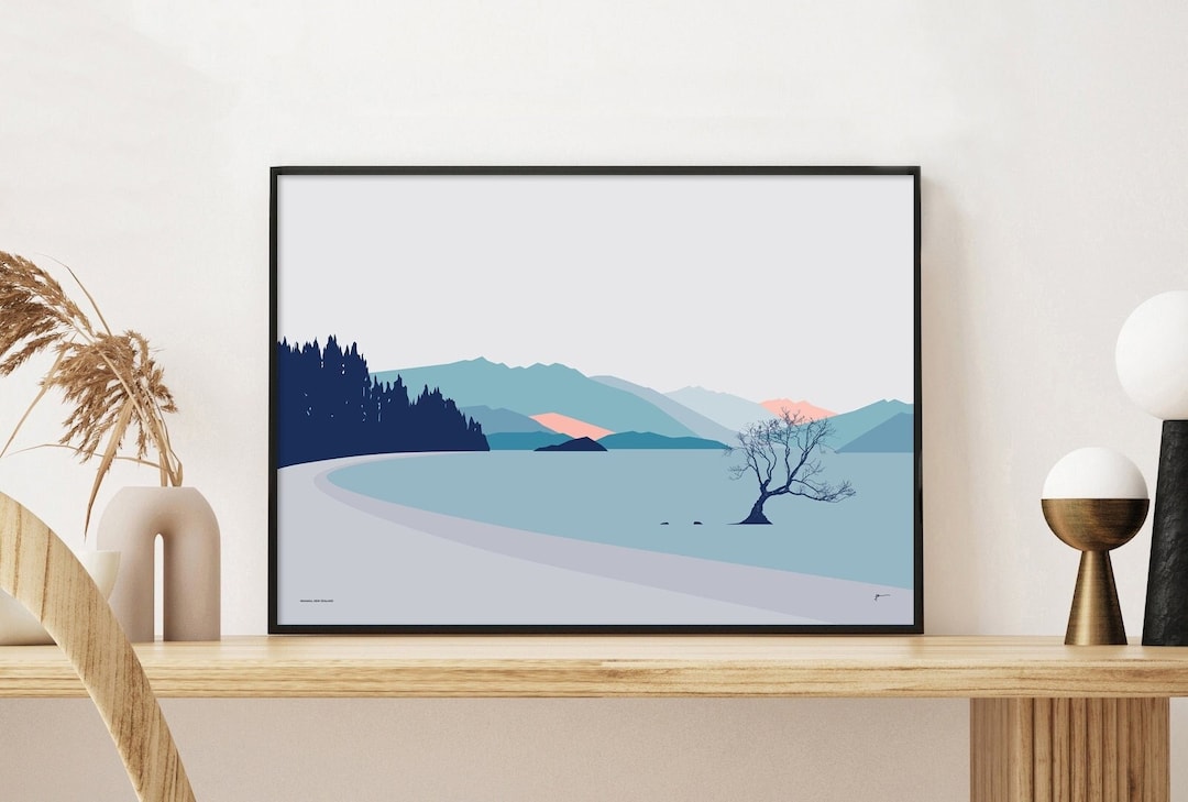 Wanaka Tree Art Print: New Zealand Modern Travel Poster - Etsy
