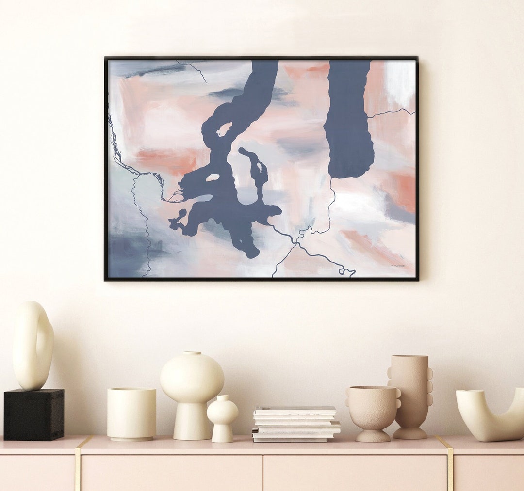 Lake Wanaka and Lake Hawea. Abstract Map Wall Art. Giclee Print From ...
