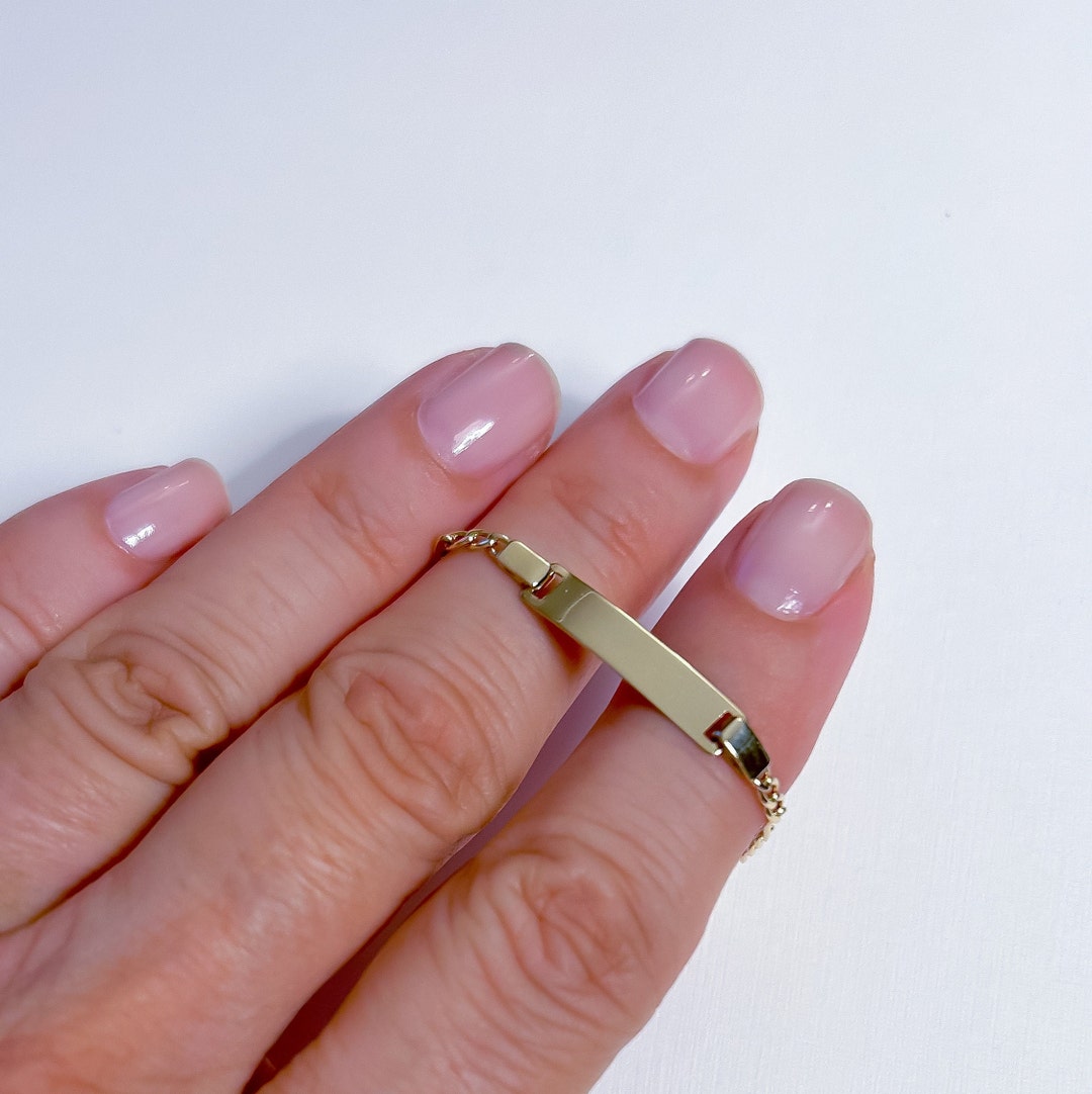 Real Gold Baby Bracelet, 14K Solid Gold Baby ID Bracelet, Personalized ...