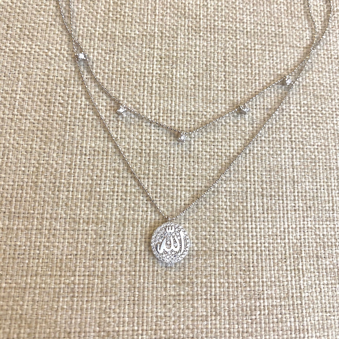 Allah Name Symbol Disc Necklace Zircon Allah Necklace Muslim | Etsy